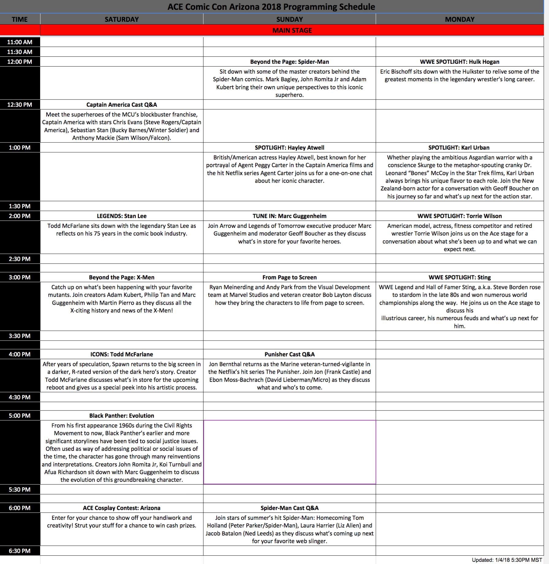 Ace Comic Con Arizona Programming Schedule – Legion of Sand
